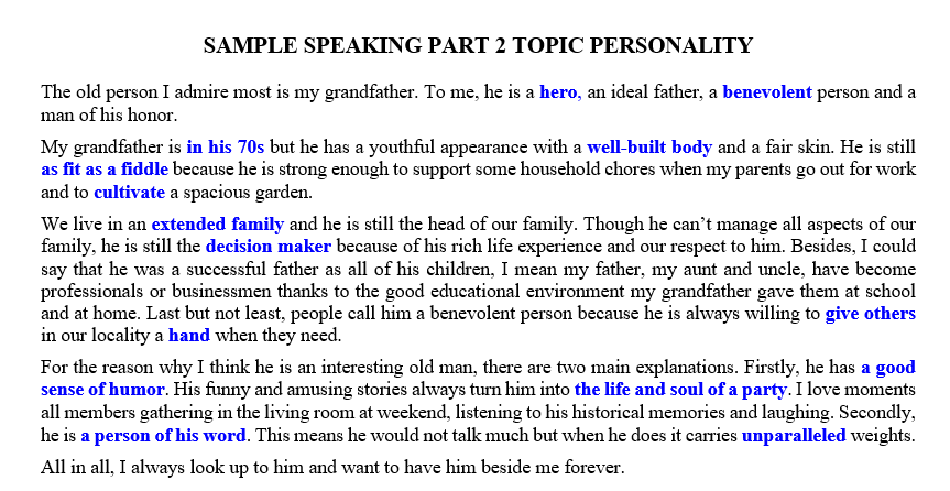 Bài Mẫu IELTS Speaking Part 1 2 3 Topic Personality - IELTS Thanh Loan