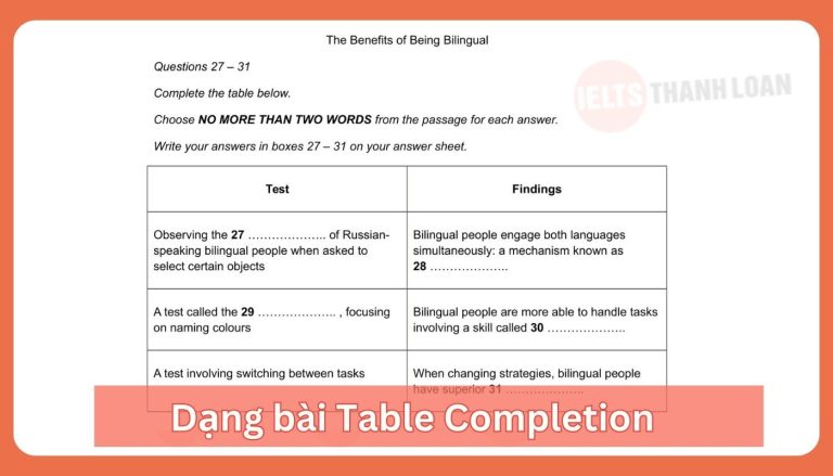 Các Bước Làm Bài Table Completion Trong IELTS Reading